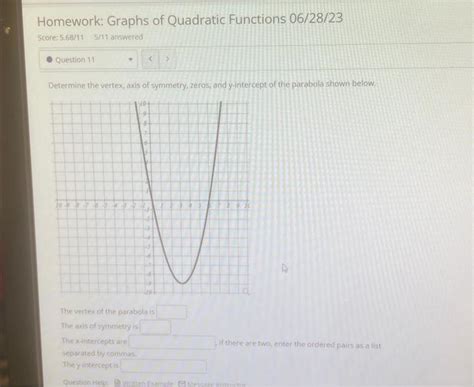 Solved Homework Graphs Of Quadratic Functions 06 28 23 Chegg Com