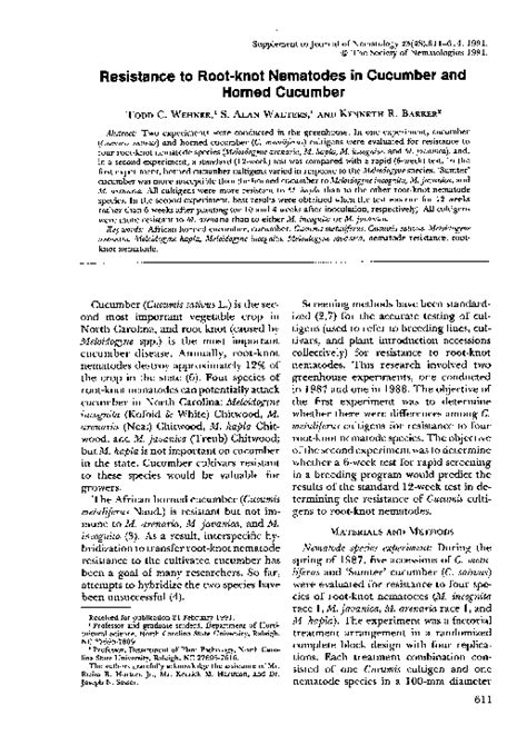 Pdf Resistance To Root Knot Nematodes In Cucumber And Horned Cucumber