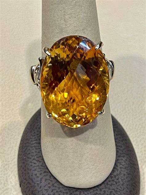 34 Ct Natural Oval Checker Board Citrine Cocktail Ring 14 Kt Yellow