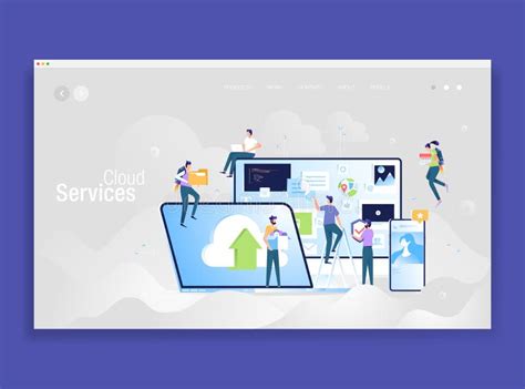 Cloud Computing Service Group Of People Working Together Stock Vector Illustration Of Flat