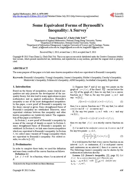 Some Equivalent Forms Of Bernoullis Inequality A Pdf Pdf Inequality Mathematics