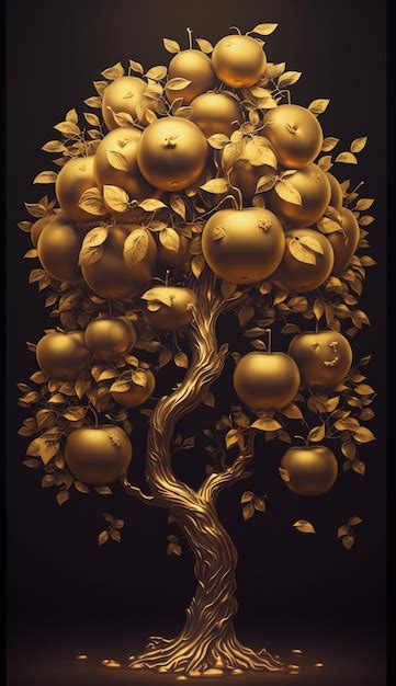 Premium Ai Image A Close Up Of Golden Apple Tree With Apples Generative Ai