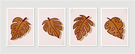 몬스터 라 벽 아트 벡터 세트 최소한의 자연 벽 예술 추상적인 모양의 보호 단풍 라인 아트 드로잉 인쇄 벽지 커버에 대한 추상 식물 예술 디자인 현대 벡터 일러스트레이션