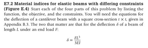 Solved E7 2 Material Indices For Elastic Beams With