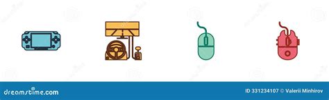 Set Portable Video Game Console Racing Simulator Cockpit Computer Mouse And Gaming Icon