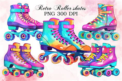 90s Retro Roller Skates Clipart Bundle Gráfico por babe Girl