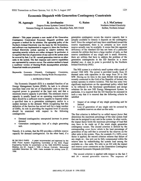 Pdf Generation Contingency Constrained Economic Dispatch” Ieee