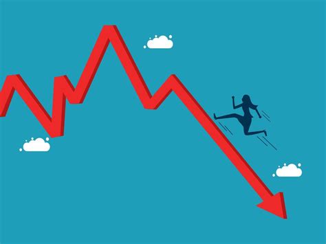 A Woman Is Running Away From A Falling Graph 50567879 Vector Art At