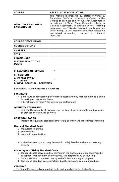 Accounting 403 Standard Cost Variance Analysis Scholarfriends