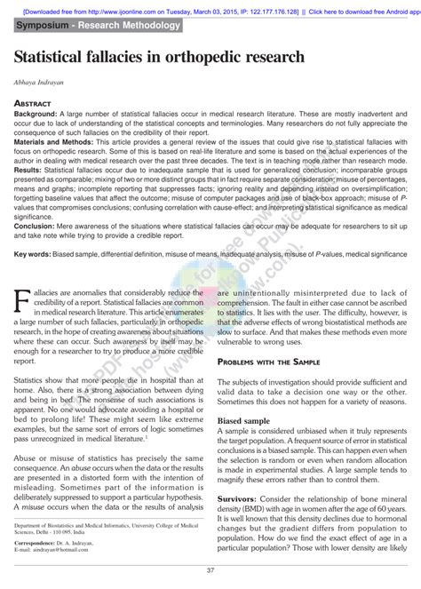 Pdf Statistical Fallacies In Orthopedic Research