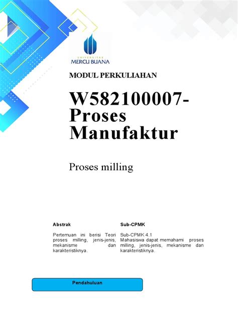 Modul Pertemuan 11 Proses Miling Pdf Teknologi And Rekayasa