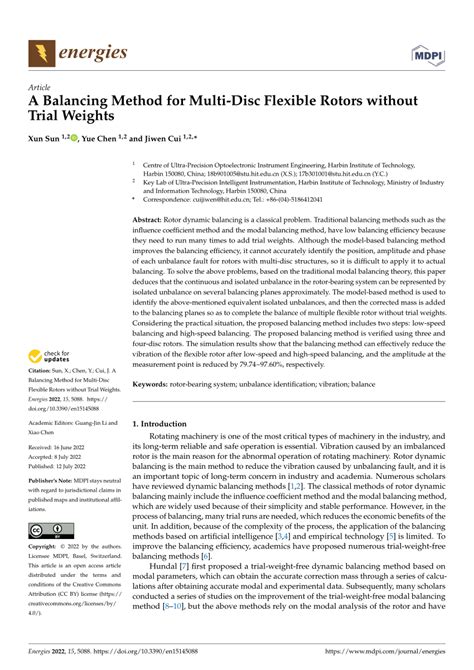 Pdf A Balancing Method For Multi Disc Flexible Rotors Without Trial Weights