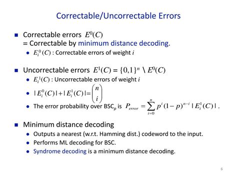 Ppt Uncorrectable Errors Of Weight Half The Minimum Distance For Binary Linear Codes