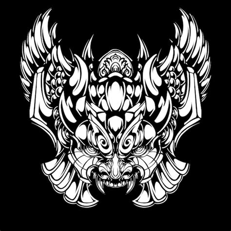 일본 마스크 문신 벡터 일러스트 레이 션 프리미엄 벡터