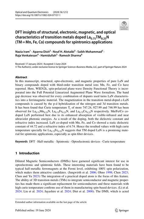 Pdf Dft Insights Of Structural Electronic Magnetic And Optical Characteristics Of