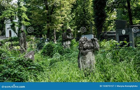Marble Statue And An Ancient Abandoned Gothic Cemetery Editorial Photography Image Of
