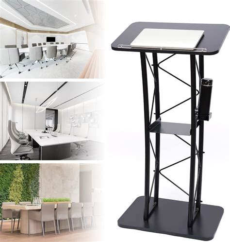 Yiyibyus Curved Podium Stand Metal Black Pulpit Lectern