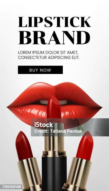 립스틱은 금색과 검은 색 튜브 빨간 입술 메이크업 배너와 함께 프리미엄 화장품 광고에 이상적입니다 Ai가 아닙니다 0명에 대한 스톡 벡터 아트 및 기타 이미지 Istock
