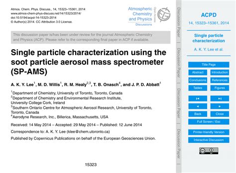 PDF Single Particle Characterization Using The Soot Particle Aerosol Mass Spectrometer SP AMS