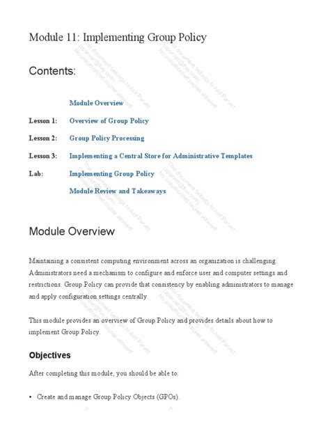 Module 11 Implementing Group Policy Pdf Group Policy Windows Registry