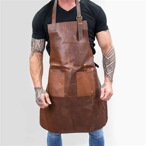Full Grain Brown Leather Work Apron With Double Pockets Leather Apron