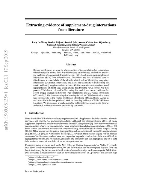Extracting Evidence Of Supplement Drug Interactions From Literature Deepai