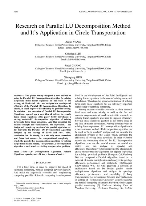 Pdf Research On Parallel Lu Decomposition Method And Its Application