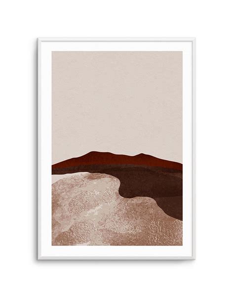 Artwork Maroon Desert Modern Art Print Framed Oak White Black