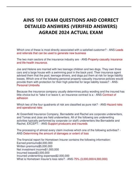 Ains 101 Exam Questions And Correct Detailed Answers Verified Answers Agrade 2024 Actual Exam
