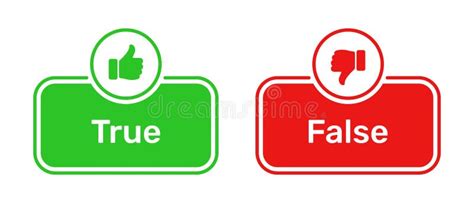 True And False Buttons With Like And Dislike Symbols In Green And Red