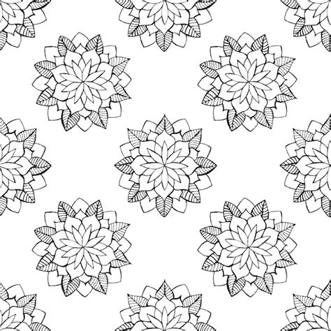 흑백 꽃 원활한 배경 벡터 일러스트 레이 션 프리미엄 벡터