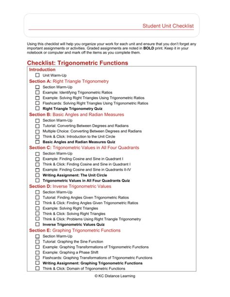 Unit Assignment Checklist