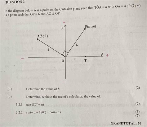 Solved Question 3 In The Diagram Below A Is A Point On The Cartesian