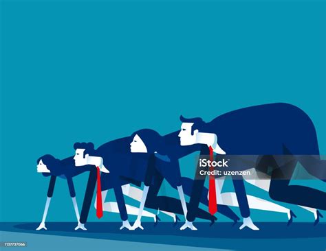 비즈니스 사람들이 레이스에 대 한 준비를 일렬로 세워 개념 사업 벡터 일러스트 레이 션 시작 라인 시작 결심에 대한 스톡 벡터 아트 및 기타 이미지 Istock