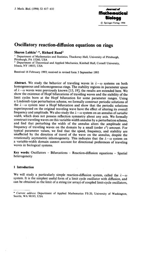 Pdf Oscillatory Reaction Diffusion Equations On Rings