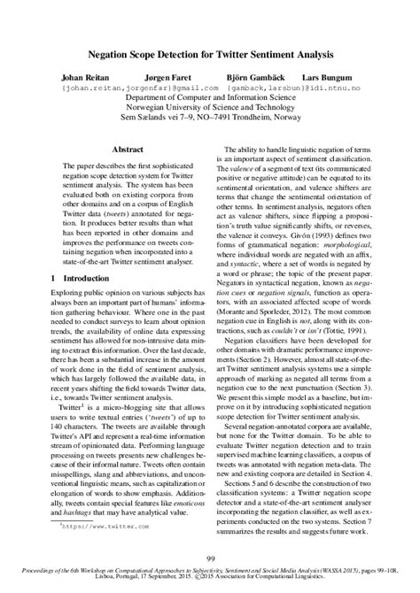 Pdf Negation Scope Detection For Twitter Sentiment Analysis