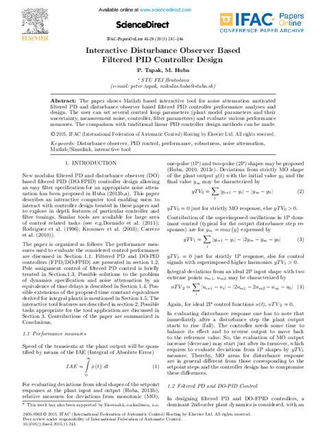 Pdf Interactive Disturbance Observer Based Filtered Pid Controller Design This Work Has Also