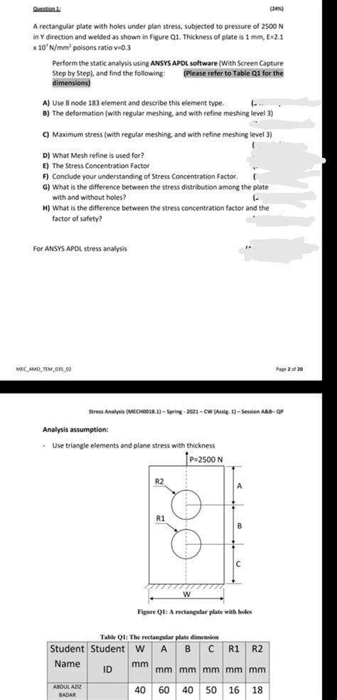 Solved Perform The Static Analysis Using Ansys Apdl Software Question
