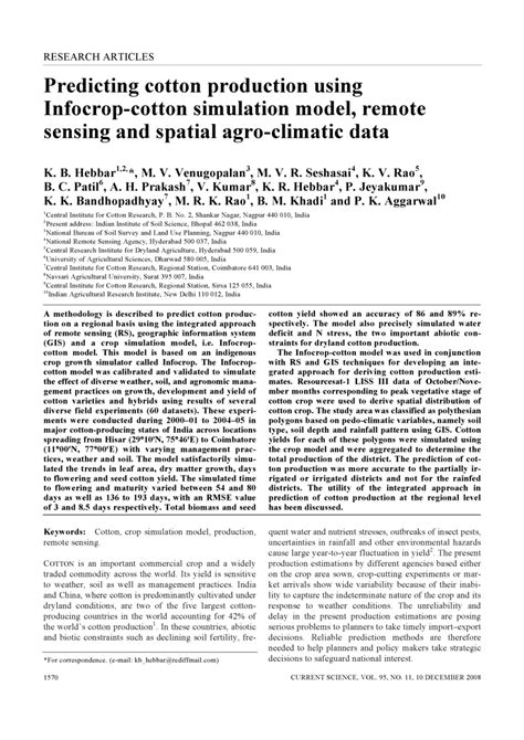 Pdf Predicting Cotton Production Using Infocrop Cotton Simulation