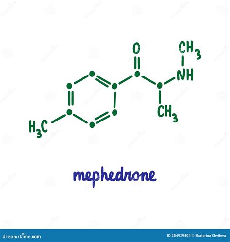Mephedrone Hand Drawn Vector Formula Chemical Structure Lettering Blue Green