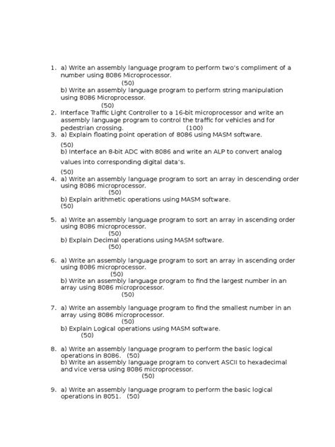 Mp Lab Final Question Set Pdf Assembly Language Analogue Electronics
