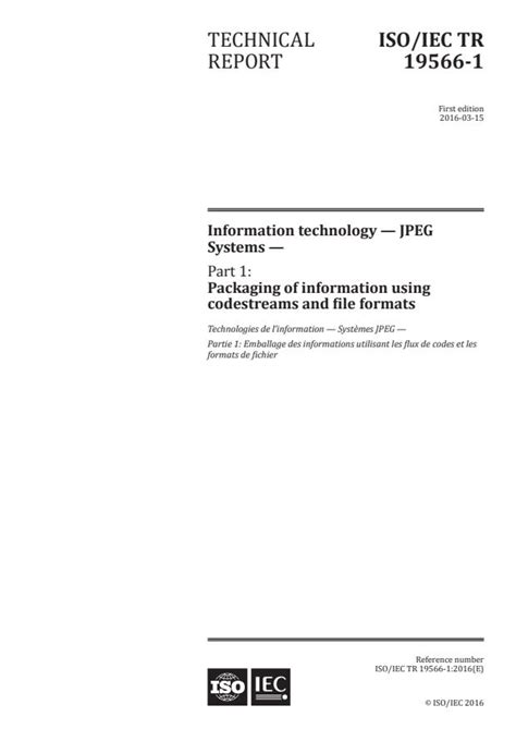 ISO IEC TR 19566 1 2016 Information Technology JPEG Systems Part 1 Packaging Of Information
