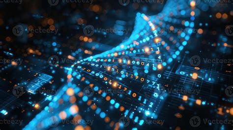 Abstract Digital Representation Of Data Flow With Glowing Particles And Binary Code In A