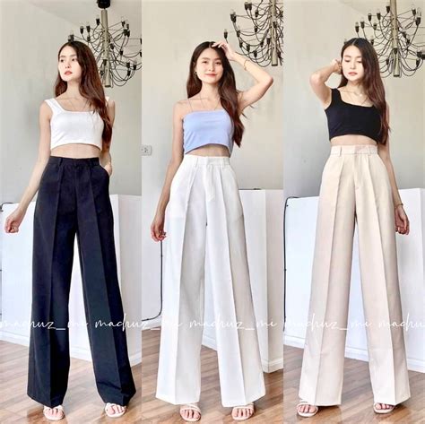 กางเกงขากระบอก กางเกงทรงลุง เอวตะขอ รุ่นนี้ใส่สบาย แมทช์ง่าย งานผ้าทิ้งตัวดีมากก Line Shopping