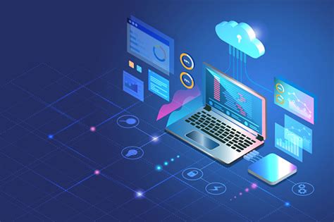 스크립트 언어 테스트 및 그래픽 아이콘이 있는 랩톱 컴퓨터 장치에서 응용 프로그램에서 Seo 웹 개발 소프트웨어 코딩 및 프로그래밍 웹 디자인에 대한 스톡 벡터 아트 및