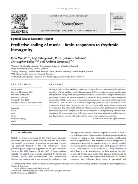 Pdf Predictive Coding Of Music Brain Responses To Rhythmic Incongruity