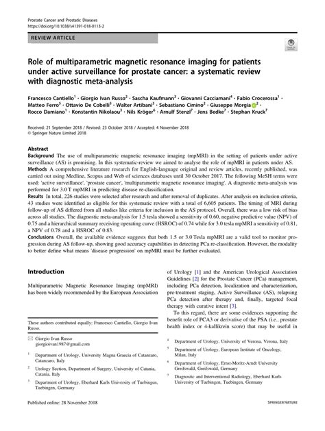 Pdf Role Of Multiparametric Magnetic Resonance Imaging For Patients