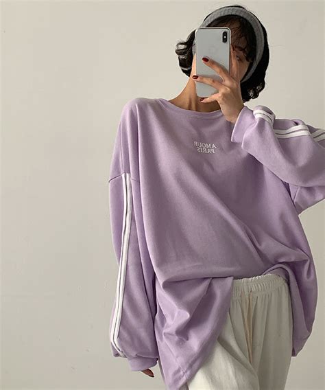 4color 남녀공용 꾸안꾸 데일리 오버핏 루즈핏 파리 스태이프 퍼프 가오리 프린팅 트랜디 유니크 힙 라인 맨투맨 에이블리