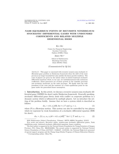Pdf Nash Equilibrium Points Of Recursive Nonzero Sum Stochastic