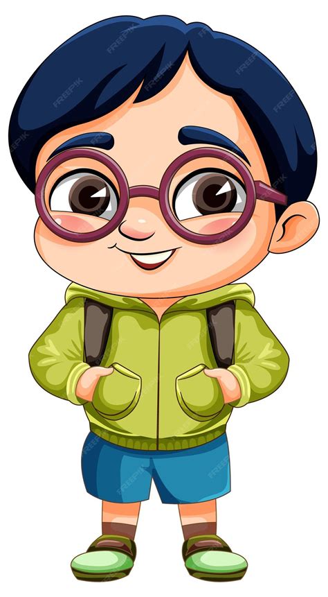 Lindo Personaje De Dibujos Animados De Chico Nerd Vector Premium